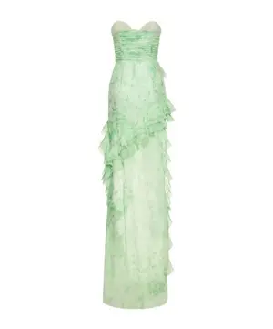 Alessandra Rich Embellished Printed Silk Georgette Dress