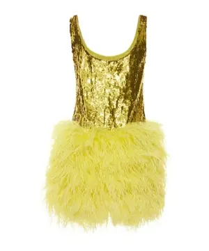 Valentino Garavani Sequined Mini Dress W/ Feathers - Yellow