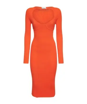 Giuseppe Di Morabito Ribbed Viscose Midi Dress W/chain Detail - Orange