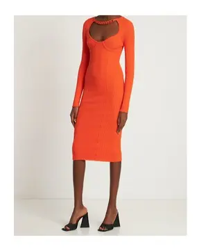 Giuseppe Di Morabito Ribbed Viscose Midi Dress W/chain Detail