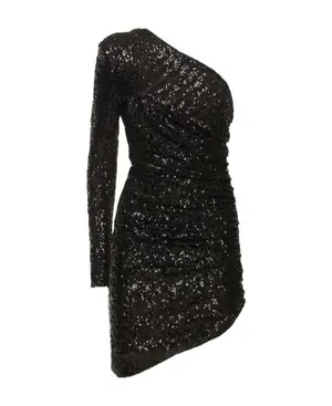 Michael Kors Sequined Jersey Single-sleeve Mini Dress - Black