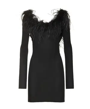 Giuseppe Di Morabito Viscose Mini Dress W/ Feathers - Black