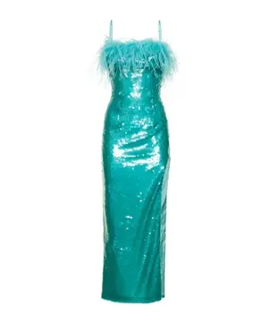 Giuseppe Di Morabito Sequined Midi Dress W/ Feathers - Green