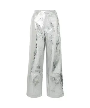 ROTATE BY BIRGER CHRISTENSEN Crocodile-patterned Coated Faux Leather Wide-leg Pants