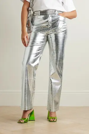 ROTATE BY BIRGER CHRISTENSEN Crocodile-patterned Coated Faux Leather Wide-leg Pants
