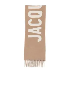 Jacquemus Lecharpe Logo Fringed Scarf - Taupe