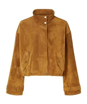 Veronica Beard Bateman Cropped Suede Jacket - Brown