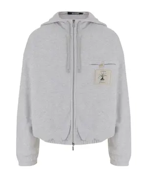 Jacquemus Patch Logo Zip-up Hoodie - Grey