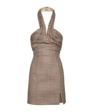Giuseppe Di Morabito Prince Of Wales Wool Halter Neck Dress - Brown