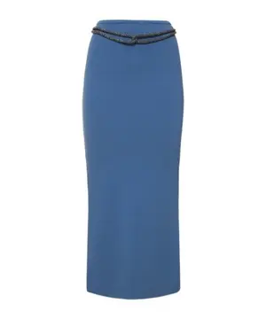 Christopher Esber Loop Crystal Belt Rib Jersey Long Skirt