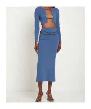 Christopher Esber Loop Crystal Belt Rib Jersey Long Skirt