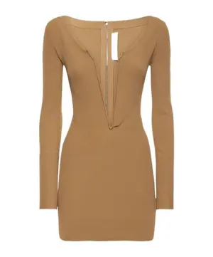 DION LEE Deep V-neck Rib Knit Mini Dress - Brown