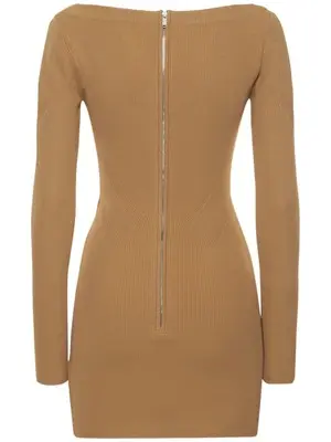 DION LEE Deep V-neck Rib Knit Mini Dress