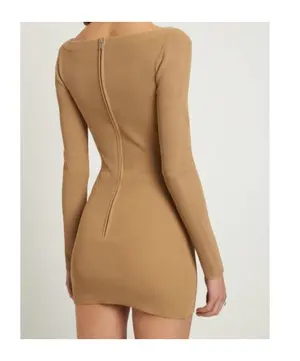 DION LEE Deep V-neck Rib Knit Mini Dress