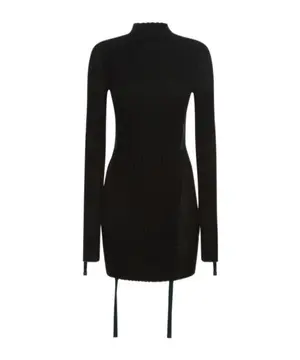 DION LEE Gathered Cotton Blend Knit Mini Dress - Black