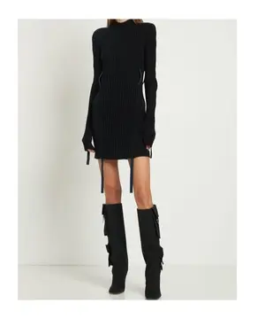 DION LEE Gathered Cotton Blend Knit Mini Dress