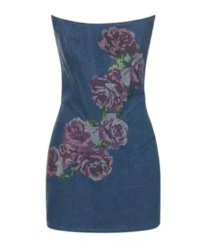 Giuseppe Di Morabito Embellished Strapless Denim Mini Dress