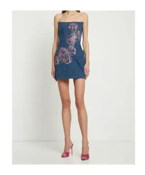 Giuseppe Di Morabito Embellished Strapless Denim Mini Dress