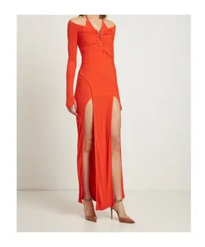 DION LEE Draped Viscose Jersey Split Long Dress