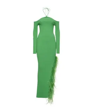 Giuseppe Di Morabito Asymmetric Mini Dress W/ Feathers - Green