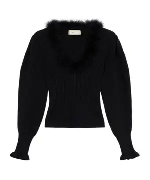 Blumarine Wool Jumper With Fur-trimmed Neckline - Black