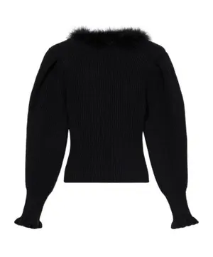 Blumarine Wool Jumper With Fur-trimmed Neckline - Black