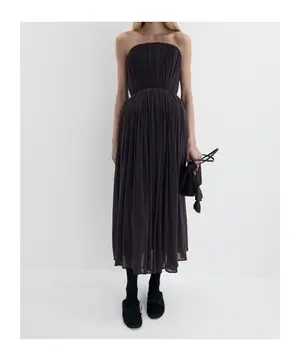 Magda Butrym Strapless Pleated Corset Dress In Burgundy