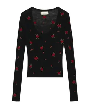 Blumarine Wool Jumper With Rose Embroidery - Black/red