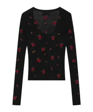 Blumarine Wool Jumper With Rose Embroidery - Black/red