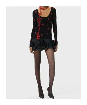 Blumarine Wool Jumper With Rose Embroidery - Black/red