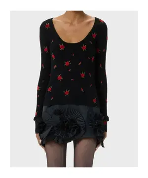 Blumarine Wool Jumper With Rose Embroidery - Black/red
