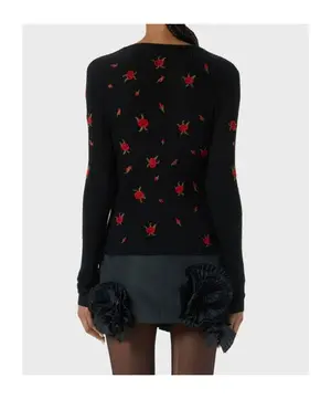 Blumarine Wool Jumper With Rose Embroidery - Black/red