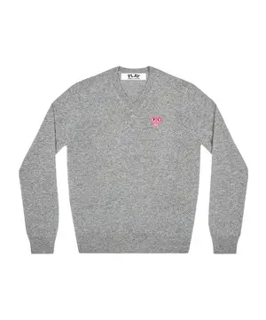 Play Comme Des Garcon Heart-pattern V-neck Sweater - Light Gray