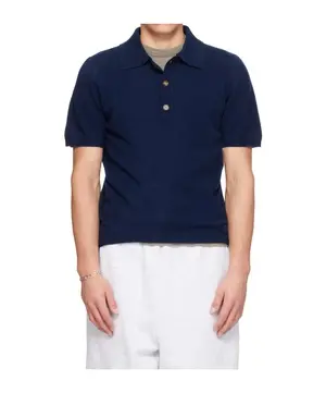 ENTIRE STUDIOS Button-front Short-sleeve Polo Shirt - Navy Blue