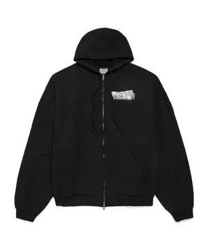 Balenciaga Tape Logo Zip Hoodie - Black