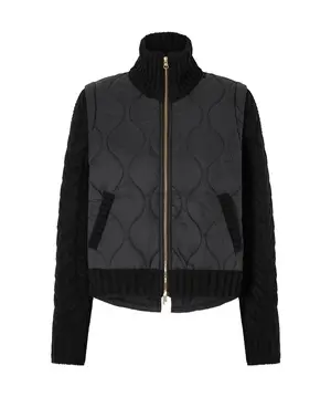 Veronica Beard Patra Padded Cable-knit Wool-blend And Quilted Shell Jacket - Black