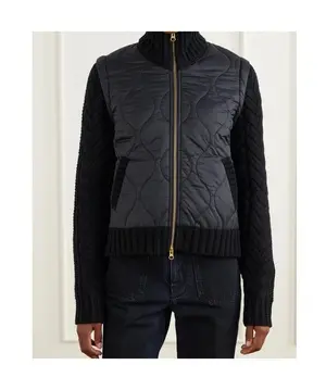 Veronica Beard Patra Padded Cable-knit Wool-blend And Quilted Shell Jacket - Black