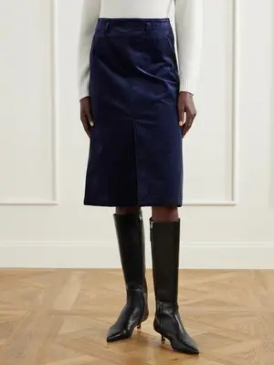 Veronica Beard Alexie Belted Cotton-blend Corduroy Midi Skirt - Navy Blue