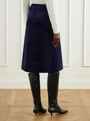 Veronica Beard Alexie Belted Cotton-blend Corduroy Midi Skirt - Navy Blue