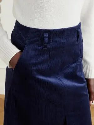 Veronica Beard Alexie Belted Cotton-blend Corduroy Midi Skirt - Navy Blue