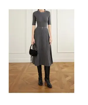 Veronica Beard Elthea Belted Pleated Ribbed-knit Midi Dress