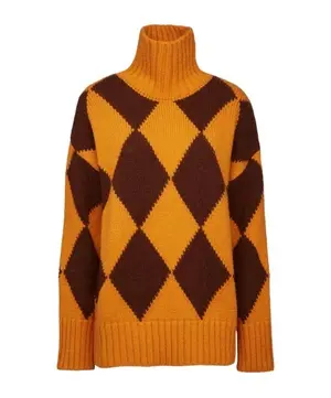 La DoubleJ Argyle Roll-neck Jumper - Orange/brown