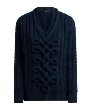 Etro Ribbed Wool-blend Sweater With Woven Detailing