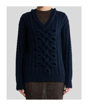 Etro Ribbed Wool-blend Sweater With Woven Detailing