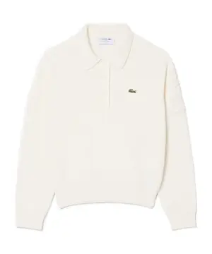 Lacoste Ribbed-knit Long-sleeve Polo Shirt - White