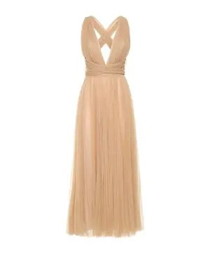 MARIA LUCIA HOHAN Pleated Tulle Midi Dress W/ Low Back