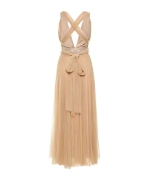 MARIA LUCIA HOHAN Pleated Tulle Midi Dress W/ Low Back