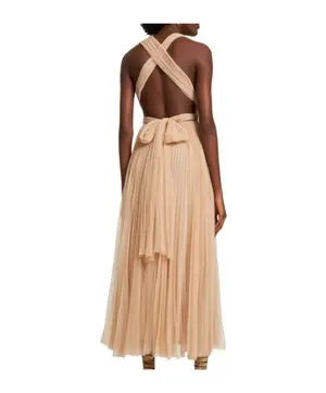 MARIA LUCIA HOHAN Pleated Tulle Midi Dress W/ Low Back