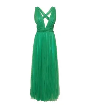 MARIA LUCIA HOHAN Pleated Tulle Midi Dress W/ Low Back - Green