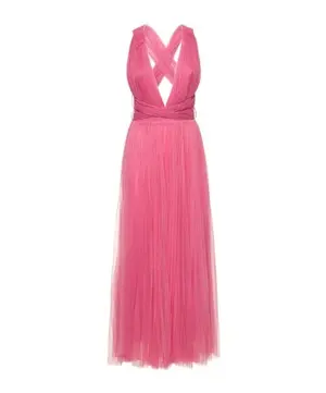 MARIA LUCIA HOHAN Pleated Tulle Midi Dress W/ Low Back - Pink